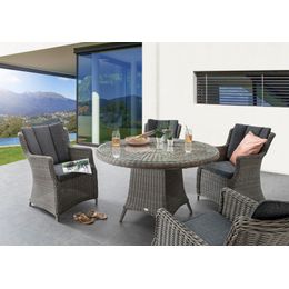 Garten-Essgruppe Destiny "LUNA", grau (vintage grau), Polyester, Aluminium, Polyester, Polyrattan, Sitzm&ouml;bel-Sets, Garten-Essgruppe, (Set, 13-tlg., 4x Sessel, 1 Tisch &Oslash; 100x75cm) Aluminium, Polyrattan
