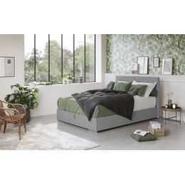 Boxbett COTTA "Tom mit Bettkasten, Topper und Zierkissen", grau (light grau), B:145cm L:209cm, Komplettbetten, Boxbett, Bestseller, Unser Dauertiefpreis
