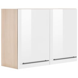 H&auml;ngeschrank Optifit "Bern", wei&szlig; (wei&szlig; hochglanz, akaziefarben), B:100cm H:70,4cm T:34,9cm, Schr&auml;nke, H&auml;ngeschrank, Breite 100 cm, 70 cm hoch, 2 T&uuml;ren, mit Metallgriffen