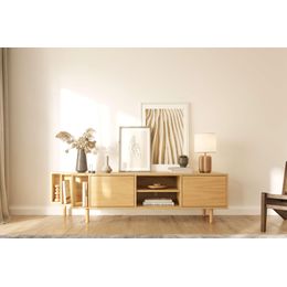 TV-Board WOODMAN "Shift", beige (natur), B:189cm H:50cm T:44cm, FSC-zertifiziertes teilmassives Holz, Sideboards, TV-Board, mit Echtholzfurnier aus Eiche, Breite 189 cm, mit Push-to-Open, FSC