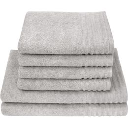 Handtuch Set Dyckhoff "Deep Harmony Energy", silber, 6 Stk., Frottier, Frottier, Obermaterial: 85% Baumwolle, 15% Hanf, Handtuch-Sets, Handtuch Set, 15% Hanf; 4 Handt&uuml;cher (50x100cm), 2 Duscht&uuml;cher (70x140cm)
