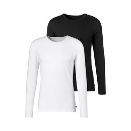 H.I.S. Langarmshirt H.I.S, Herren, Gr. XS, schwarz-wei&szlig; (wei&szlig;, schwarz), Jersey, Obermaterial: 95% Baumwolle, 5% Elasthan, unifarben, Basic, Basic normal, Rundhals, abgesteppte Kante, Shirts Langarmshirt, Doppelpack Unterziehshirt aus Baumwoll-Mix