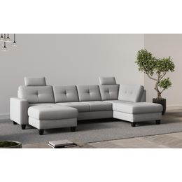 Wohnlandschaft Home Affaire "Varese", grau (hellgrau), B:304cm H:91cm T:170cm, 95%Polyester 5%Polyamid, Sofas, Wohnlandschaft, wahlweise mit Bettfunktion und Bettkasten