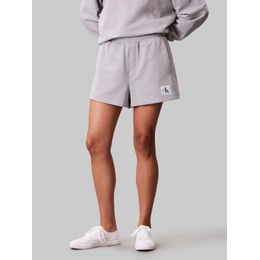 Sweatshorts Calvin Klein Jeans "A - FRNCH TRRY BDG L", Damen, Gr. L (42), N-Gr, grau (bc06 grau heather), Sweatware, Obermaterial: 100% Baumwolle, meliert, unifarben, gerade kurz, Hosen Sweatshorts, Mit elastischem Bund