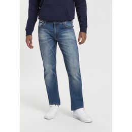 H.I.S. Straight-Jeans H.I.S "DIX", Herren, Gr. 30, L&auml;nge 34, blau (light blau), Denim/Jeans, Obermaterial: 92% Baumwolle, 7% Elastomultiester, 1% Elasthan, normal lang, Jeans Straight-Jeans, gerade Beinform, niedrige Leibh&ouml;he, Used-Waschung, Topseller