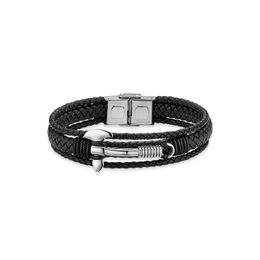 Lederarmband Bruno Banani "Schmuck Geschenk Armkette Axt Lederband breit Silber" Gr. 21, grau (schwarz, edelstahlfarben), Armb&auml;nder, Herren, 21, Edelstahl Leder, Edelstahl, Leder, Lederarmband