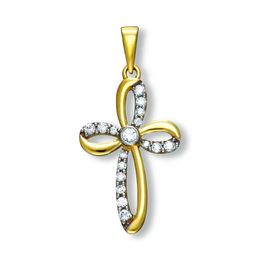 Kettenanh&auml;nger ONE ELEMENT "Zirkonia Kreuz Anh&auml;nger aus 333 Gelbgold", gold, Schmuckanh&auml;nger, Damen, Gelbgold 333, Kettenanh&auml;nger
