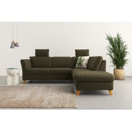Ecksofa Home Affaire "Trelleborg L-Form", gr&uuml;n (olive), B:252cm H:86cm T:213cm, 100% Polyester, Sofas, Ecksofa, Federkern-Polsterung, wahlweise mit Bettfunktion und Stauraum