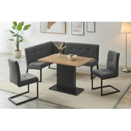 Eckbankgruppe OTTO HOME "Geranie, Sitzgruppe, Eckbank inkl. Stauraum, Esstisch, 2 Freischwinger", grau, B:180cm H:80,5cm T:61,5cm, MDF, Metall, Polyester, Sitzm&ouml;bel-Sets, Eckbankgruppe, mit und ohne Stauraum w&auml;hlbar