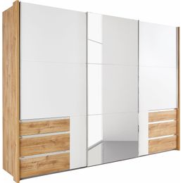 Schwebet&uuml;renschrank wimex "Level by fresh to go", wei&szlig; (plankeneichefarben, wei&szlig;), B:300cm H:236cm T:65cm, Schr&auml;nke, Schwebet&uuml;renschrank, jeweils mit einer Spiegelt&uuml;r