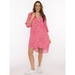 Blusentop Zwillingsherz "Rom", Damen, pink, Web, Obermaterial: 100% Baumwolle, oversize knielang, V-Ausschnitt, Krempel&auml;rmel, Blusen Blusentop, Turn-Up &Auml;rmel, V-Neck. Leo-Muster, Musselin