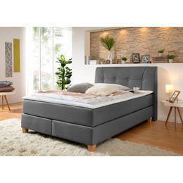 Boxspringbett Home Affaire "Calloway", grau (anthrazit), B:128cm L:218cm, Komplettbetten, Boxspringbett, inkl. Topper, XXL-Ausf&uuml;hrung, in 4 Farben, 5 Breiten, 3 Matratzenarten
