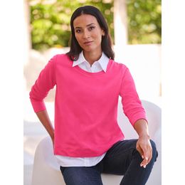 Sweatshirt Heine, Damen, Gr. 48, fuchsia, wei&szlig;, 100% Baumwolle, Webware:100% Baumwolle, unifarben, Rundhals, Sweatshirts Sweatshirt