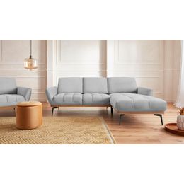 Ecksofa exxpo - SOFA FASHION "Palic, inkl. R&uuml;ckenverstellung, bequem, elegant, Breite 245cm, L-Form", silber, B:245cm H:87cm T:185cm, Webstoff Premium: 67% Polyester, 33% Baumwolle;Webstoff: 100% Polyester;Velours: 100% Polyester, Sofas, Ecksofa, vom Sofa zum Hochlehner. Hohe F&uuml;&szlig;e und Holzblende als Designmerkmal