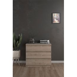 Kommode Inosign "Naia", braun (jackson hickory), B:77cm H:70,1cm T:50cm, Holzwerkstoff, Sideboards, Kommode, abgerundete Schubladenkanten auf Metallgleiter, Breite 77 cm