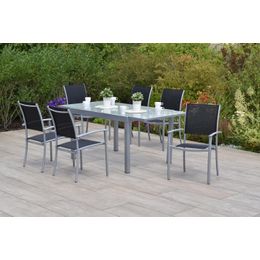 Garten-Essgruppe Merxx "&raquo;Milano&laquo;", schwarz (schwarz, schwarz, silber), Aluminium, Polyester, Sitzm&ouml;bel-Sets, Garten-Essgruppe, Ausziehtisch: LxB: 120-180 x 90 cm