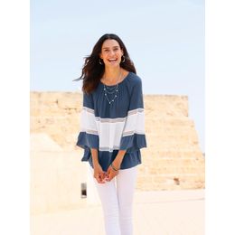 Crinklebluse Inspirationen, Damen, Gr. 54, blau (dunkelblau, ecru, gemustert), 100% Viskose, gemustert, mehrfarbig, Rundhals, Blusen Crinklebluse