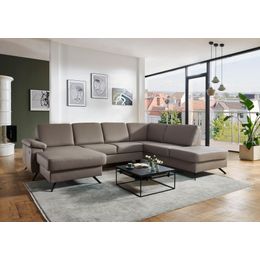 Wohnlandschaft DIE PLANBAR "PN-EM15047 U-Form, ohne Kopfst&uuml;tzen", artischocke, B:309cm H:88cm T:235cm, Sofas, Wohnlandschaft, Echtleder, wahlweise mit Bettfunktion u. Stauraum