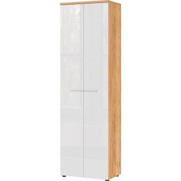 Garderobenschrank Germania "Aledo", wei&szlig; (navarra, eiche, nachbildung, wei&szlig;), B:60cm H:198cm T:41cm, Holzwerkstoff, MDF, Schr&auml;nke, Garderobenschrank, mit ausziehbarer Kleiderstange, Front in Hochglanz