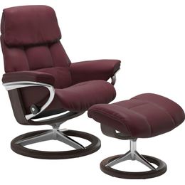 Relaxsessel stressless "Ruby", rot (bordeaux batick), B:76cm H:100cm T:75cm, Leder PALOMA: durchgef&auml;rbtes Semianilin-M&ouml;belleder;Leder BATICK: durchgef&auml;rbtes und genarbtes M&ouml;belleder, Sessel, Relaxsessel, mit Signature Base, Gr&ouml;&szlig;e S, Gestell Eiche, Wenge, Braun & Schwarz