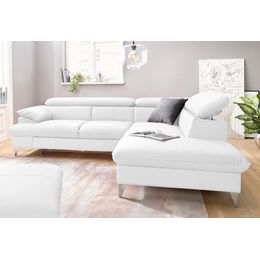 Ecksofa COTTA "Caluso L-Form", wei&szlig; (altwei&szlig;), B:256cm H:74cm T:208cm, Kunstleder SOFTLUX;NaturLEDER (echtes Rindsleder);Microfaser PRIMABELLE (100% Polyester), Sofas, Ecksofa, mit Kopfteilverstellung, wahlweise mit Bettfunktion & Bettkasten