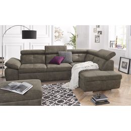 Ecksofa exxpo - SOFA FASHION "Spring, super bequem und komfortabel mit Armteil- und Kopfteilfunktion", braun (schlam), B:274cm H:81cm T:206cm, NaturLEDER (echtes Rindsleder) in Sitz und R&uuml;cken. Korpus in passendem Kunstleder SOFTLUX bezogen;Luxus-Microfaser (100% Polyester);Struktur ( 100% Polyester), Sofas, Ecksofa, wahlweise mit Bettfunktion und Bettkasten, L-Form