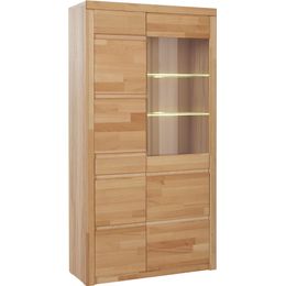 Vitrine OTTO HOME "Silkeborg", beige (kernbuche teilmassiv), B:90cm H:170cm T:35cm, Holz teilmassiv, Schr&auml;nke, Vitrine, teilmassiv, sch&ouml;ne grifflose Optik