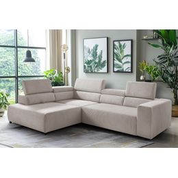 Ecksofa exxpo - SOFA FASHION "VITTORIO mit Komfortfunktionen, bequem und modern, Cord, L-Form", beige, B:308cm H:73cm T:203cm, Sofas, Ecksofa, inkl. Kopfteil- und Sitztiefenverstellung, wahlweise mit Bettfunktion