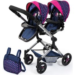 Puppen-Zwillingsbuggy BAYER "Twin Neo", bunt (einhorn blau, pink), Puppenwagen, KinderB:41,5cm H:81cm T:81,5cm, Kunststoff, Metall, Stoff, Puppen-Zwillingsbuggy, mit Wickeltasche, B:41,5cm H:81cm T:81,5cm