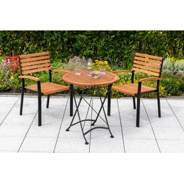 Balkonset Merxx "Schlo&szlig;garten", braun, B:59,5cm H:87cm T:56cm, FSC-zertifiziertes Massivholz, Stahl, Sitzm&ouml;bel-Sets, Balkonset, 2 Stapelsessel mit Klapptisch