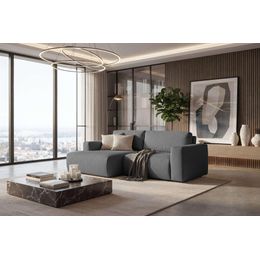 Schlafsofa Home Affaire "Noord Schlafecksofa, Breite 250 cm", anthrazit, B:250cm H:82cm T:143cm, 100% PES, Sofas, Schlafsofa, Cord, Struktur, Webstoff, mit Wellenunterfederung, Massivholzrahmen