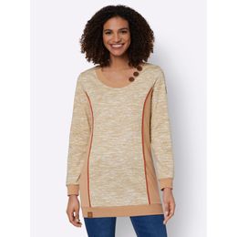 Sweatshirt Casual Looks, Damen, Gr. 36, gelb (camel, wei&szlig;, meliert), 100% Baumwolle, Einsatz:35% Baumwolle, 65% Polyester, bedruckt, gemustert, mehrfarbig, meliert, unifarben, Rundhals, Sweatshirts Sweatshirt