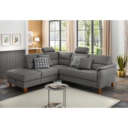 Ecksofa Home Affaire "Palmera L-Form, B: 236 cm", grau, B:236cm H:89cm T:212cm, 100% Polyester;Struktur (100% Polyester);Luxus-Microfaser in Lederoptik (100% Polyester), Sofas, Ecksofa, optional Bettfunktion & Bettkasten, Federkern
