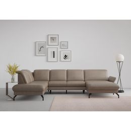 Sit & More Wohnlandschaft SIT & MORE "Fashion U-Form", grau (taupe), B:338cm H:84cm T:207cm, Sofas, Wohnlandschaft, wahlweise mit Kopfteilverstellung, Vorziehsitz, motorisch, Metallf&uuml;&szlig;e
