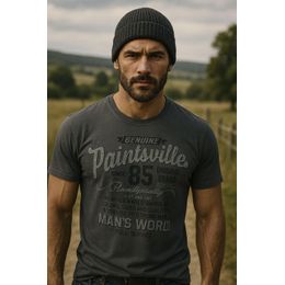 MAN'S WORLD T-Shirt MAN'S WORLD, Herren, Gr. S (44/46), grau (dunkelgrau), Single Jersey, Obermaterial: 100% Baumwolle, bedruckt, normal, Rundhals, Shirts T-Shirt, Kurzarm, mit stylischem Print, Rundhalsausschnitt, aus Baumwolle, Topseller
