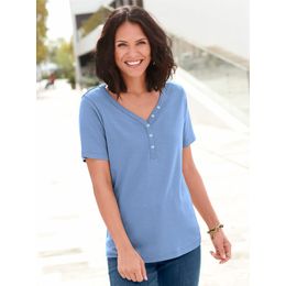 Kurzarmshirt Casual Looks "Shirt", Damen, Gr. 50, blau (bleu), 50% Baumwolle, 50% Modal, unifarben, herzf&ouml;rmiger Ausschnitt, Shirts Kurzarmshirt