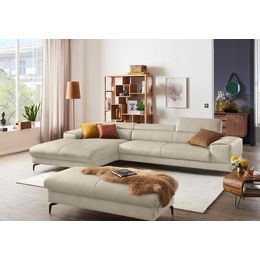 Ecksofa W.Schillig "piedroo, Designsofa mit tollem Sitzkomfort, bequem und elegant, L-Form", grau (eisgrau z59), B:343cm H:70cm T:193cm, Longlife Xtra-Leder Z59: Glattleder mit modischer Pr&auml;gung. Hautst&auml;rke 0, 9 - 1, 1 mm, Sofas, Ecksofa, Kopfteilverstellung, wahlweise mit Sitztiefenverstellung, Breite 343cm