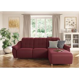 Ecksofa Home Affaire "Boston L-Form", rot (bordeaux), B:254cm T:170cm, Struktur (100% Polyester);Luxus-Microfaser Florence (100% Polyester);Chenille (100% Polyester);NaturLEDER (reines Rindsleder), Sofas, Ecksofa, Kopfteilverstellung an jeder Sitzfl&auml;che, wahlweise Relaxfunktion