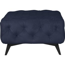 Polsterhocker Home Affaire "Amaury", blau, B:80cm H:45cm T:80cm, Struktur (100% Polyester);Samtoptik (100% Polyester), Hocker, Polsterhocker, Chesterfield-Optik, Breite 80cm, Fu&szlig;farbe w&auml;hlbar