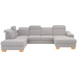 Wohnlandschaft Home Affaire "Dundee U-Form", grau, B:338cm H:86cm T:219cm, Struktur fein (100% Polyester), Sofas, Wohnlandschaft, wahlweise mit Kopfteilverstellung und zus&auml;tzlich mit Bettfunktion