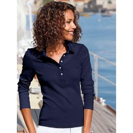 Langarm-Poloshirt Casual Looks "Poloshirt", Damen, Gr. 52, blau (marine), 100% Baumwolle, Webstoff:100% Baumwolle, unifarben, ohne Ausschnitt, Shirts Langarm-Poloshirt