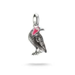 Charm-Einh&auml;nger Thomas Sabo "Thomas Sabo Wednesday Kr&auml;hen-Design-Charm - Connect", silberfarben, rot, schwarz, kristallwei&szlig;, kristallwei&szlig;, Charms, Damen, Silber 925 (recycelt), Charm-Einh&auml;nger, mit Zirkonia (synth.)