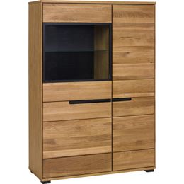 Highboard Home Affaire, braun, B:102,5cm H:196,5cm T:40,5cm, Holz teilmassiv, Sideboards, Highboard, Schwarze Elemente, viel Stauraum, T&uuml;ren mit dampfer, Wohnzimmer