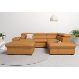 Ecksofa Home Affaire "Alberto L-Form", gelb (curry), B:272cm H:73cm T:226cm, Luxus-Microfaser Lederoptik (100% Polyester);Luxus-Microfaser weich (9)0% Polyester / 10% Polyamid;Luxus-Microfaser Vintageoptik (100% Polyester);Microfaser Antiklederoptik (100% Polyester), Sofas, Ecksofa, mit Kopfteilverstellung, wahlweise mit Bettfunktion