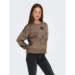 Rundhalspullover Only "ONLROSIE LS O-NECK GLITTER KNT", Damen, Gr. M, cocoa cr&eacute;me pattern:mel, cobber glitter rockstars, Strick, Obermaterial: 47% Polyacryl, 33% metallisierte Fasern, 20% Polyester, gemustert, regular fit, Rundhals, Rippstrickb&uuml;ndchen, Pullover Rundhalspullover