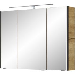 Spiegelschrank SAPHIR "Serie 7045 Badezimmer-Spiegelschrank inkl. LED-Beleuchtung, 3 T&uuml;ren", braun (halifax eiche quer nachbildung), B:93,2cm H:70,3cm T:17cm, Holzwerkstoff, Schr&auml;nke, Spiegelschrank, Badschrank 93,2 cm breit, inkl. LEDplus Schalter und T&uuml;rd&auml;mpfer