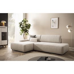 Ecksofa Home Affaire "TORGE, Schlafsofa Cord, Samtvelours u. Strukur fein, Couch in L-Form", beige (hellbeige), B:276cm H:82cm T:164cm, 100% Polyester, Sofas, Ecksofa, Schlaffunktion und Bettkasten, Liegefl&auml;che: 210x125 cm, neues Design