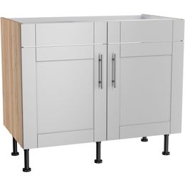 Sp&uuml;lenschrank KOCHSTATION "KS-Ahus", grau (hellgrau matt, wildeiche nachbildung), B:100cm H:87cm T:58,4cm, Schr&auml;nke, Sp&uuml;lenschrank, Breite 100 cm