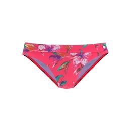 Bikini-Hose Lascana "Malia", Damen, Gr. 40, N-Gr, rot (rot bedruckt), Microfaser, Microfaser, Polyamid, bedruckt, gebl&uuml;mt, Badehosen Bikini-Hose, mit Umschlagbund mit tropischem Print
