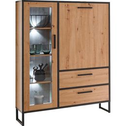 M&auml;usbacher Highboard M&Auml;USBACHER "Torres", schwarz (asteiche, schwarzstahl), B:105cm H:150cm T:42cm, Holzwerkstoff, Sideboards, Highboard